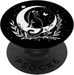 Amazon.com: Cute Cat Sitting on Moon, Celestial Cat Crescent Moon Design PopSockets Standard ...