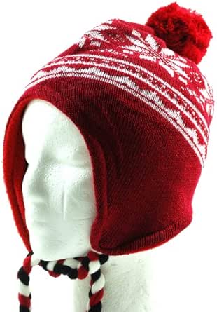 832H Red Chullo Fleece Lined Ski Napa Hat Trooper Trapper with Ear ...