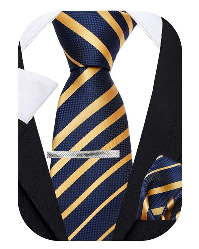 Buy Axlon Blue Striped Tie For Men – Formal Ties Set With Pocket Square ...