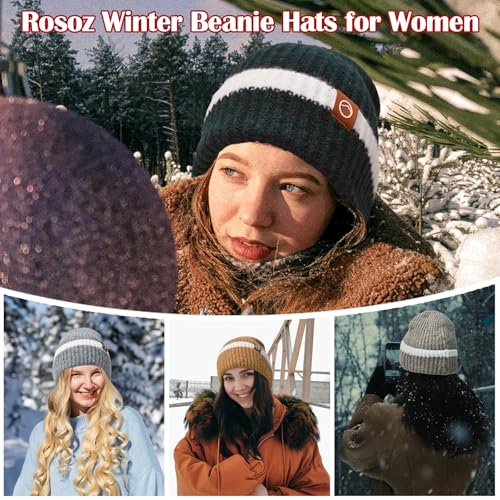 Warm Knit Thick Fleece Lined Beanie Hats for Women | Rosoz Skull Cap ...