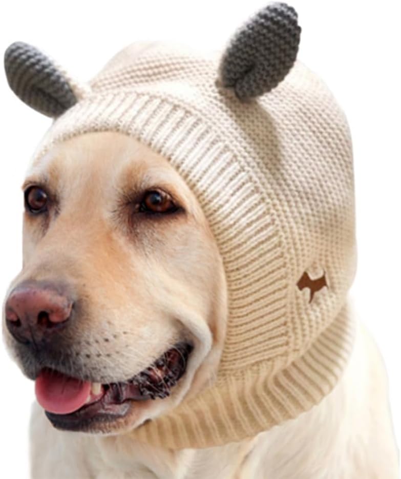 YAMEE Dog Winter Hats - Large & Small Dog Ear Muffs, Knitted Beige Hats ...