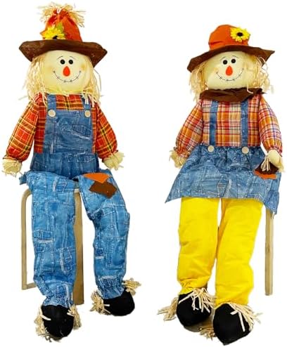 Amazon.com: RZ Express Studios 63" Large Sitting Scarecrow Fall Harvest ...