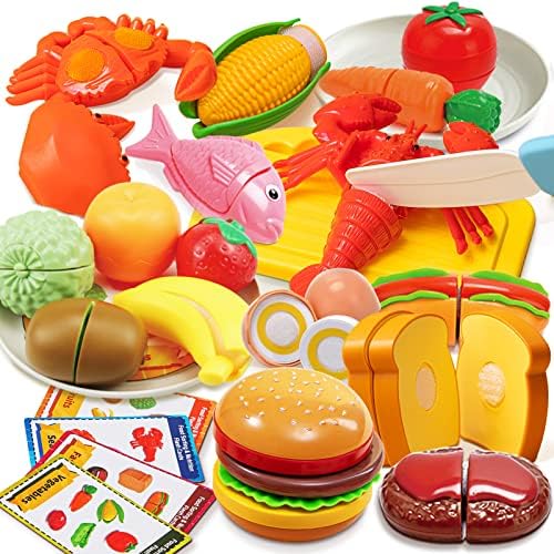 KidEwan Cutting Play Food Sets for Kids Kitchen, Pretend Food Seafood ...