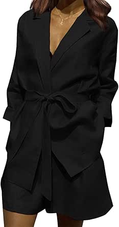 ZOCAVIA Womens Blazer Shorts Set Summer Dressy Suit Set Open Front Long ...