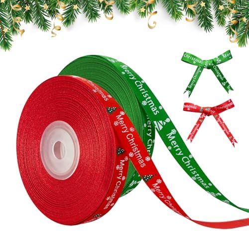 CNMTCCO 2 Rolls 50 Yard Christmas Ribbon, Red and Green Snowflake ...