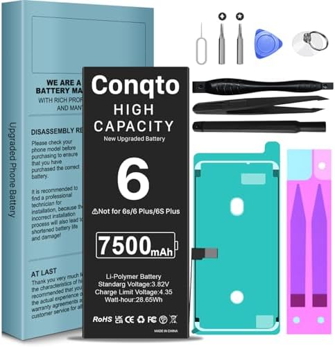 Amazon.com: Conqto (7500mAh) Upgraded Battery for iPhone 6, 2025 New ...
