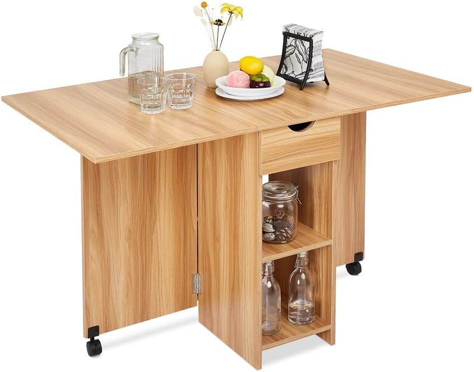 SoBuy Table Pliante avec 2 Abattants et 3 étagères de Rangement, Table ...