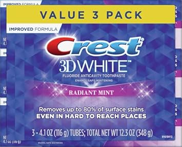 Crest 3D White, Whitening Toothpaste, Radiant Mint, 4.8 Ounce, Pack of ...