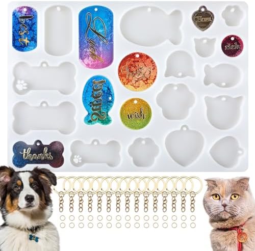 Amazon.com: JEZOMONY Pet Tag Resin Mold, 2 Pack Dog and Cat Tag Molds ...