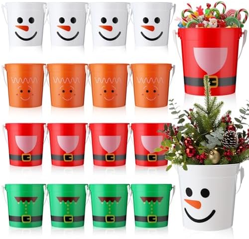 Amazon.com | Honeydak 24 Pcs Christmas Plastic Buckets with Handles ...