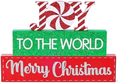 Amazon.com: OYATON Christmas Wooden Signs Table Decor Set with Glitter ...