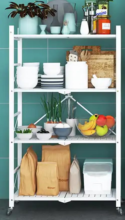Lukia Heavy Duty Foldable Kitchen/Storage Rack 4 Tiers With Wheel ...