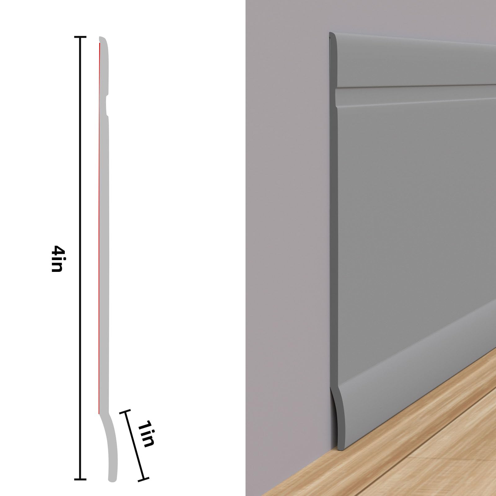 Snapklik.com : Raycity Rubber Baseboard Trim - 4 Inch X 40 Feet Vinyl Base Cove Molding, Peel ...