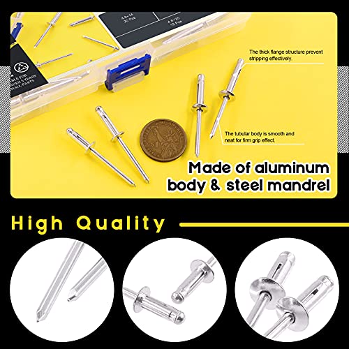 Mardatt 70 Pcs Flange Aluminum Blind Rivet Assortment Set, Sliver Large ...