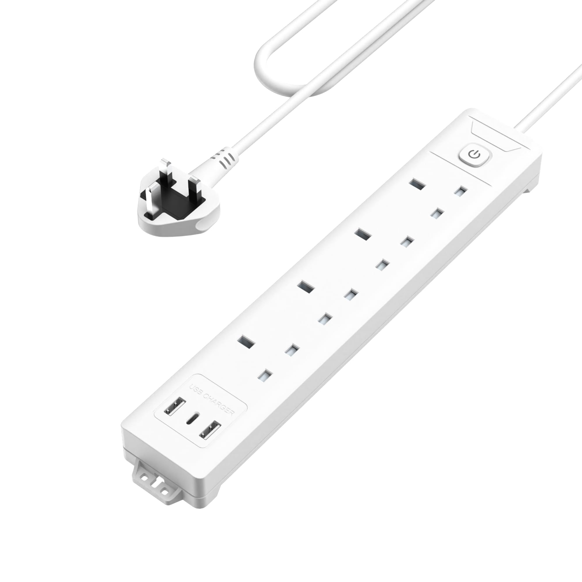 Mscien 2m Extension Lead with USB Slots, 4 Way 3 USB Extension Socket ...