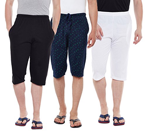 VIMAL JONNEY Cotton Multicolor Capris-3/4ths for Men(Pack of 3) (D13-BL ...