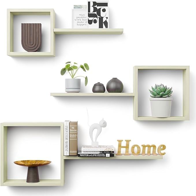 The Menifest | Wooden Wall Hanging Cube Shape Shelf | Wall Mount, Set ...