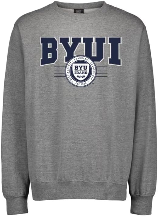 BYU-Idaho Men's Long Sleeved Pullover Crew Neck Poly Cotton Blend Light ...