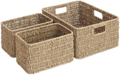 Amazon.com - 12x12x12in Seagrass Storage Baskets, Woven Baskets for ...