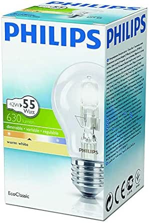 PHILIPS 42W = 55W GLS A55 ES E27 Edison Screw Halogen EcoClassic A55 ...