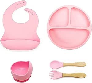 Vajillas Platos para Bebe Silicona, 5Pcs Set Alimentacion Complementaria Bebe, Plato para Bebe ...