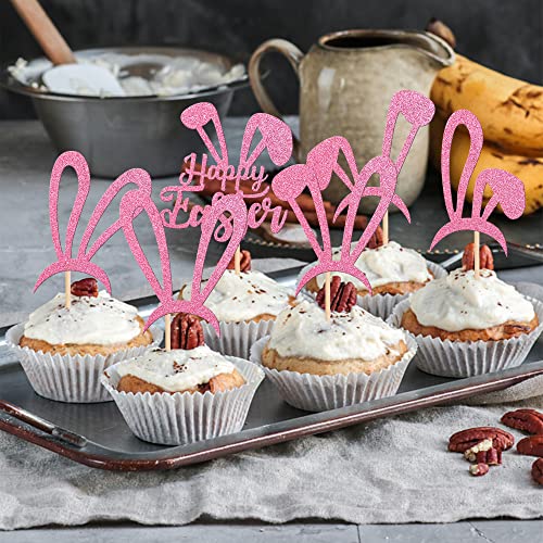 Snapklik.com : 24 PCS Easter Bunny Ear Cupcake Toppers Glitter Rabbit ...