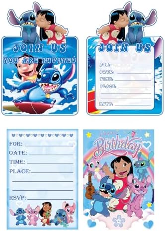 Amazon.com : OU RUI 24Pcs Pink Stitch Birthday Invitation Cards,Lilo ...