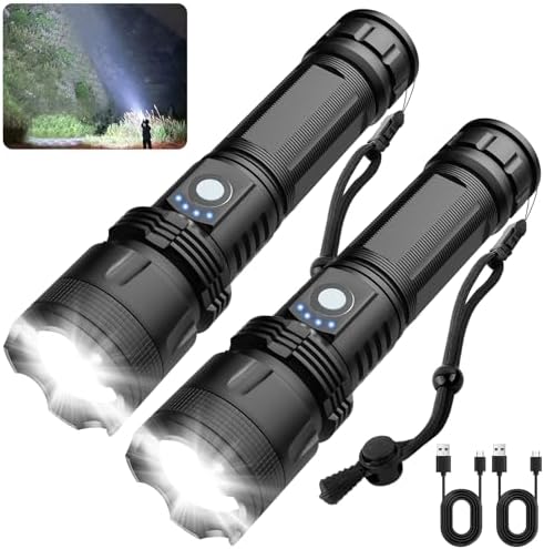 Rechargeable Flashlight 300,000 Lumens, 2 Pack Super Bright LED ...