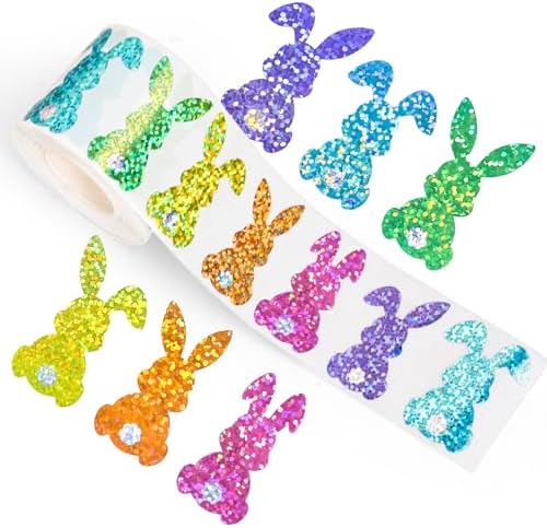 Amazon.com: Whaline 1000Pcs Easter Bunny Stickers Roll Cute Colorful ...