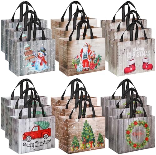 Amazon.com - Whaline 16 Pack Christmas Non-Woven Bags Rustic Wood Grain ...