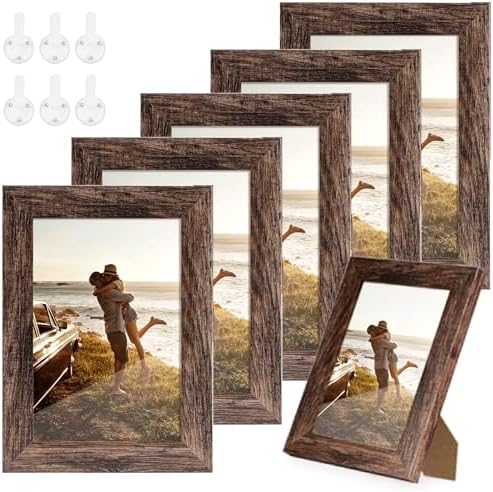 5x7 Picture Frame Set of 6, Rustic Frames Matted to Display 5x7 Photos ...
