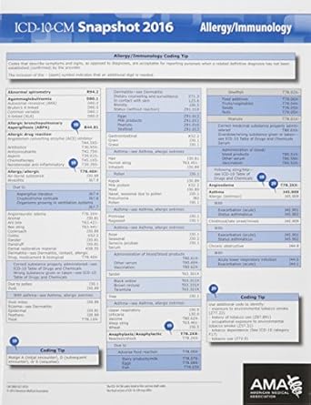ICD-10-CM 2016 Snapshot Coding Cards: Multiple Specilaities: Allergy ...