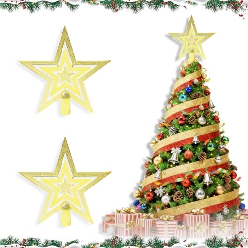 2Pcs 10CM Mini Star Tree Topper Christmas Decorations, Mini Glitter ...