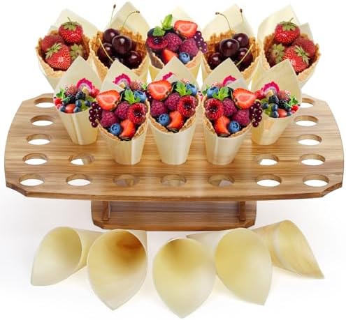 Amazon.com: Queekay 100 Disposable Wood Cones for Food with 2 Pcs 12 ...