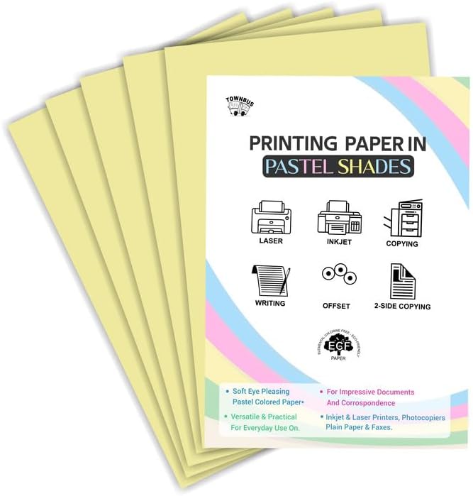 TOWNBUS - A4 | Pack of 200 | Pastel Yellow Color Multipurpose Paper ...