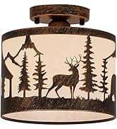 Monaxon Farmhouse Semi Flush Mount Ceiling Light Fixture, Rustic Black ...