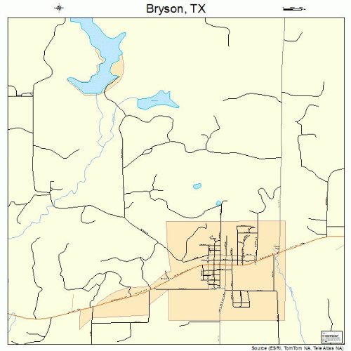 Large Street & Road Map of Bryson, Texas TX - Printed poster size wall ...