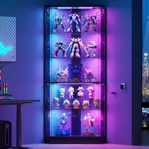 Amazon.com: HNEBC Corner Display Cabinet with - RGB Lights and Glass ...