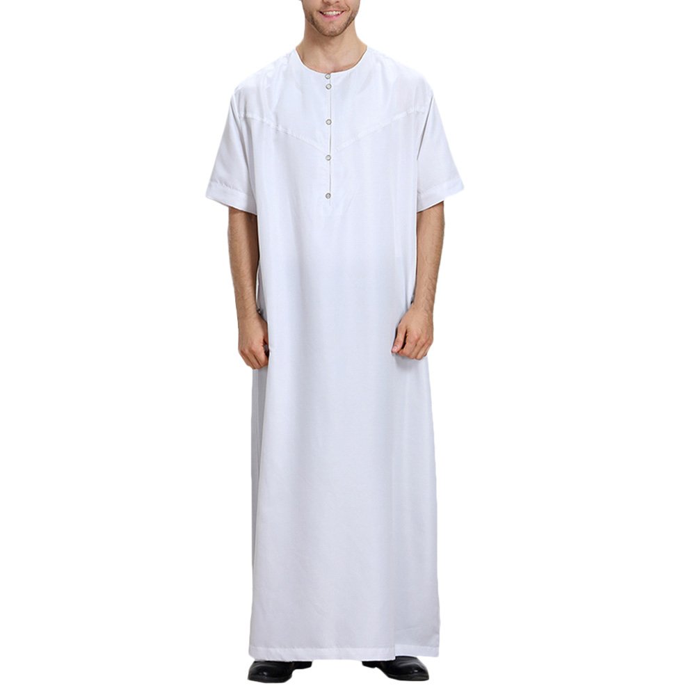Buy Muslim Arab Men Thobe Thawb Caftan- Islamic Short Sleeve Robe ...