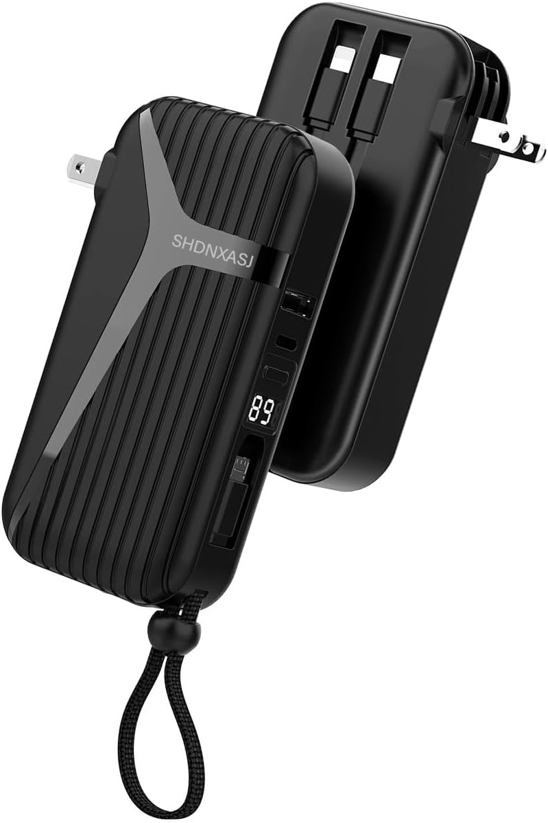 Amazon.com: Portable Charger with Built in Cable and AC Wall Plug,10000 ...