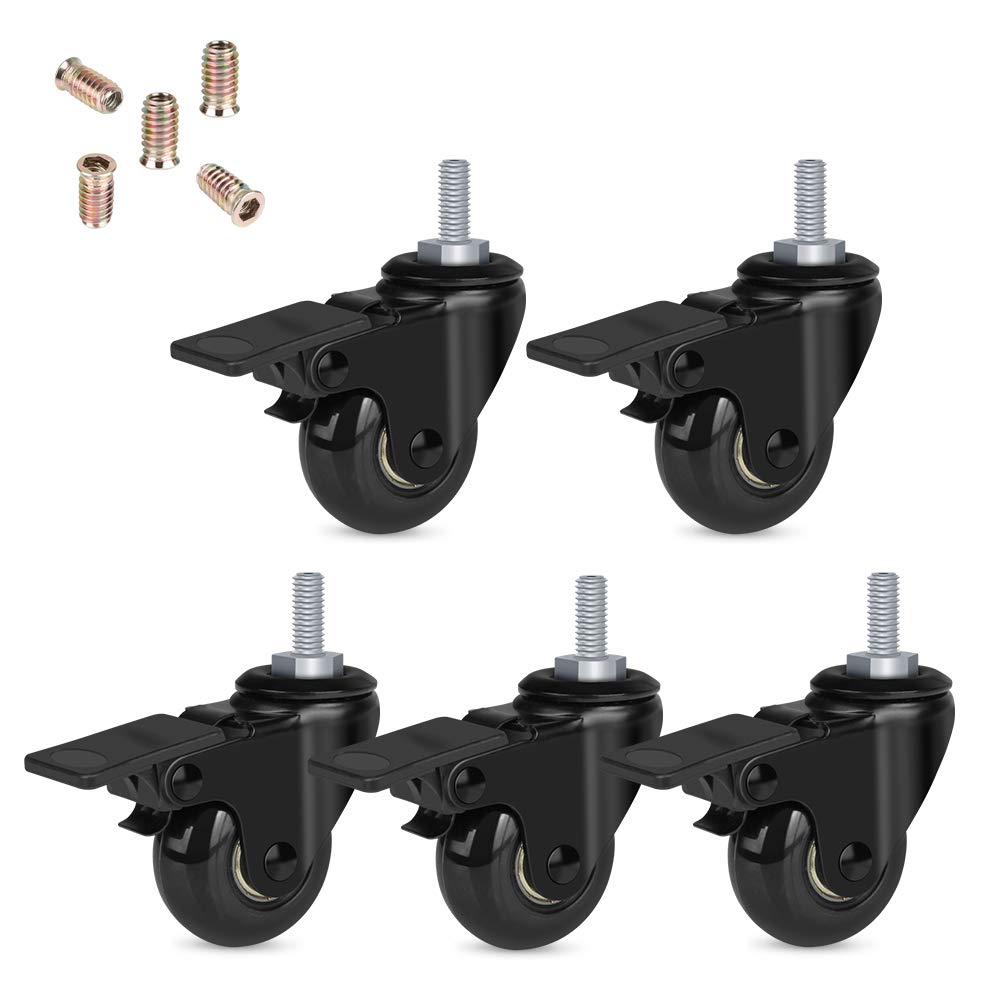 Hirate 5 Pack Heavy Duty 5/16'' Threaded Caster with Brake, Safe ...