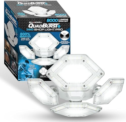 Bell+Howell QuadBurst 360 Shop Light Pro – Ultra-Bright 8000 Lumens, 4 ...