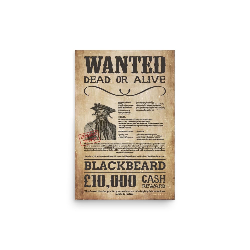 Amazon.com: Axton Blackbeard Wanted Poster (12" x 18"): Posters & Prints