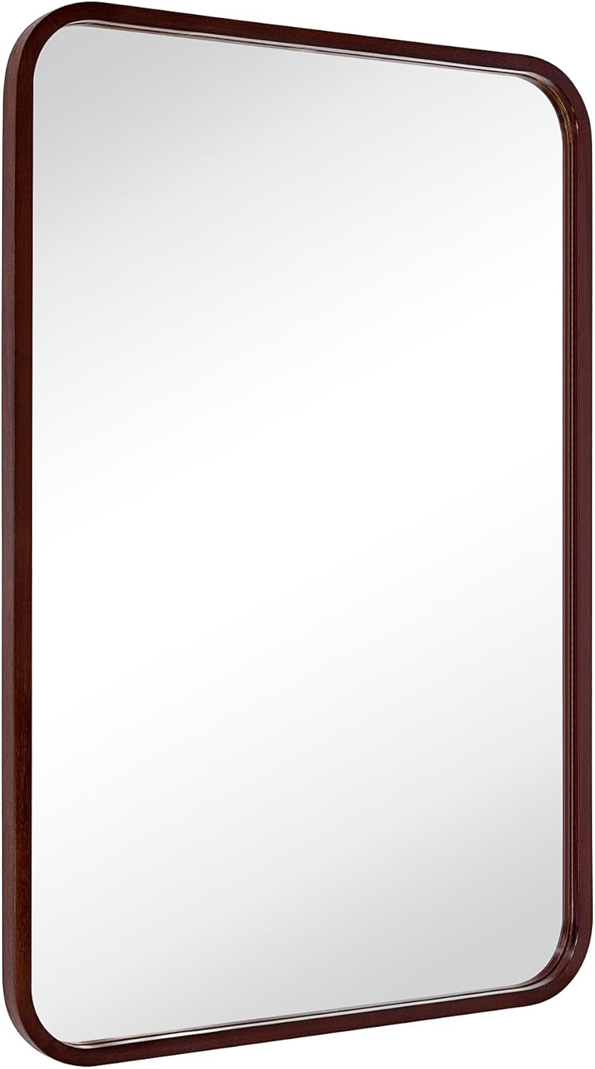Amazon.com: EGHOME Natural Walnut Wood Mirror Solid Wood Framed Rounded ...