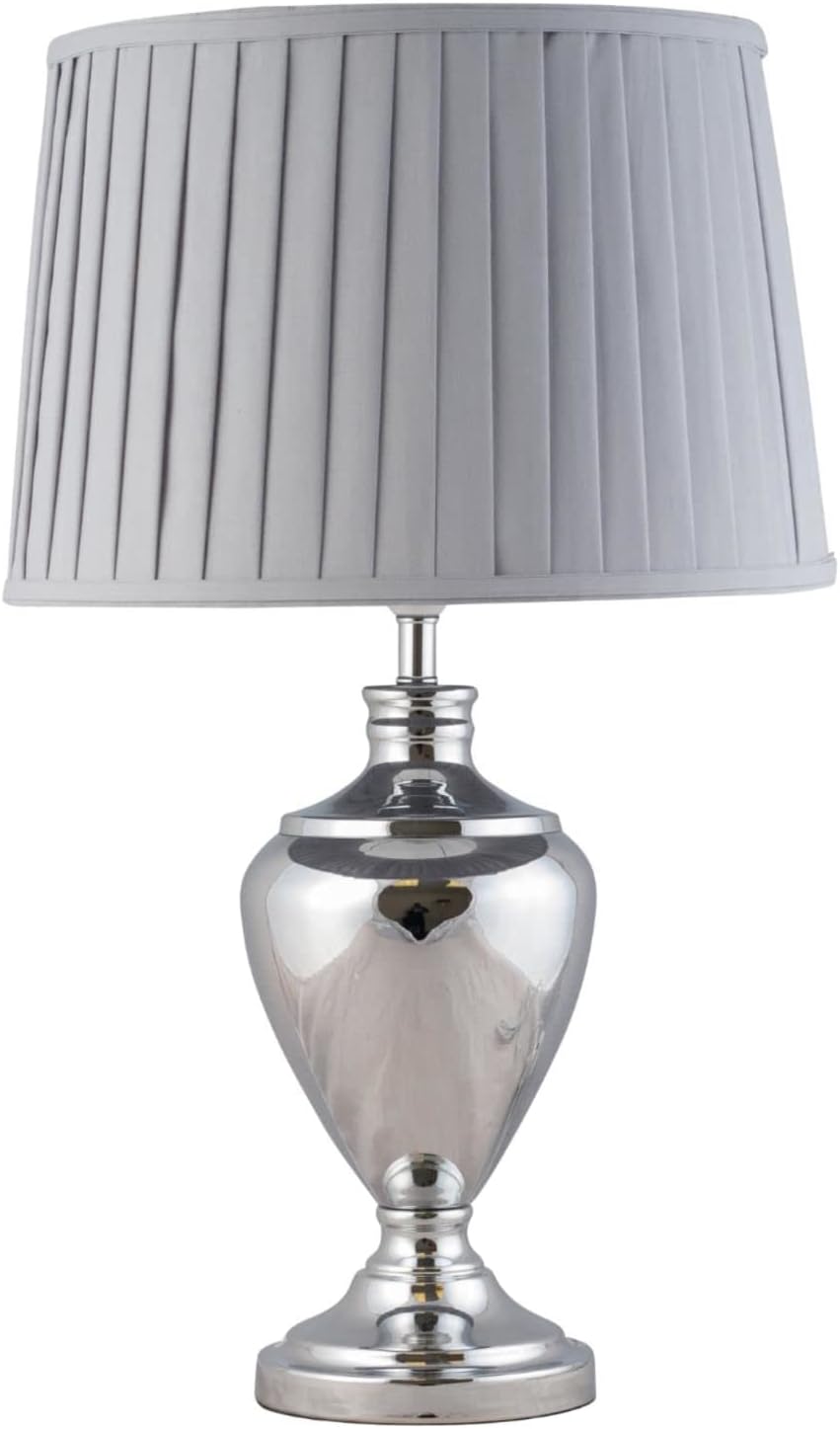 Pair of - Modern Polished Chrome Table Lamps with a Silver Grey Velvet ...