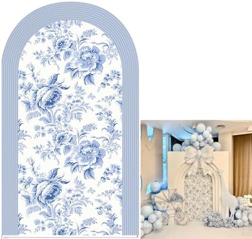 Amazon.com : Blue and White Floral Arch Backdrop Cover Vintage Peony ...