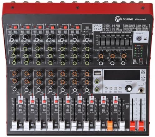 kh Professional 8 Channel Audio Mixer with USB, BT, MP3 Interface 48V ...