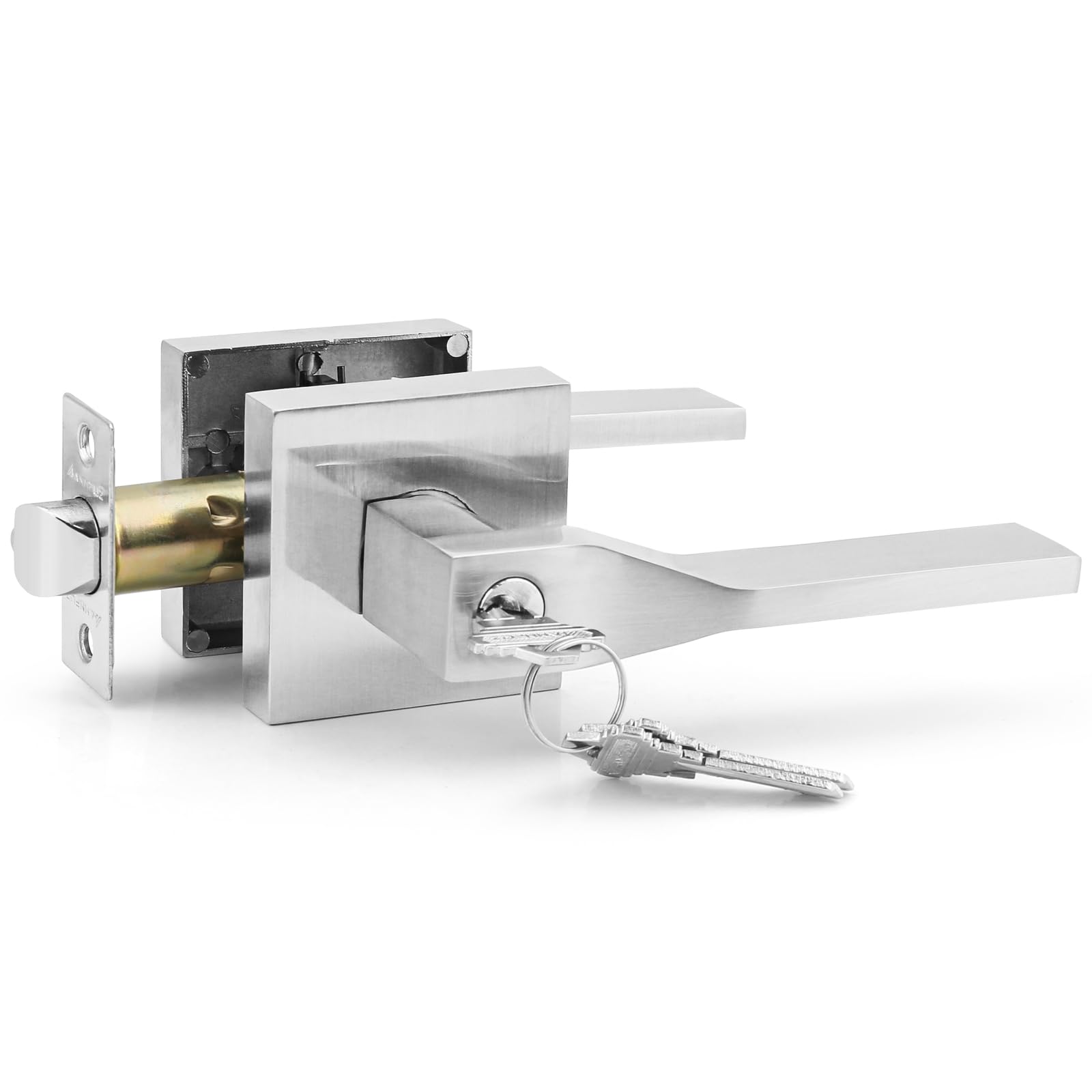 ANNFUZ Square Entry Lever Door Handle Lock and Keys Locking Lever Set ...