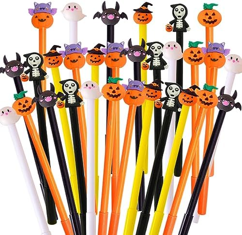 30 Pcs Halloween Pens, Pumpkin Skull Heads Ghost Bat Shape Pens, 0.5 MM ...