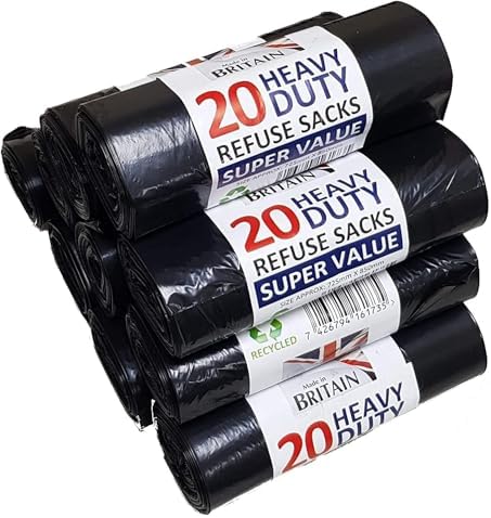 RIMEX 200 Heavy Duty Black Bin Liners Refuse Sacks Bin Bag Rolls - Made ...